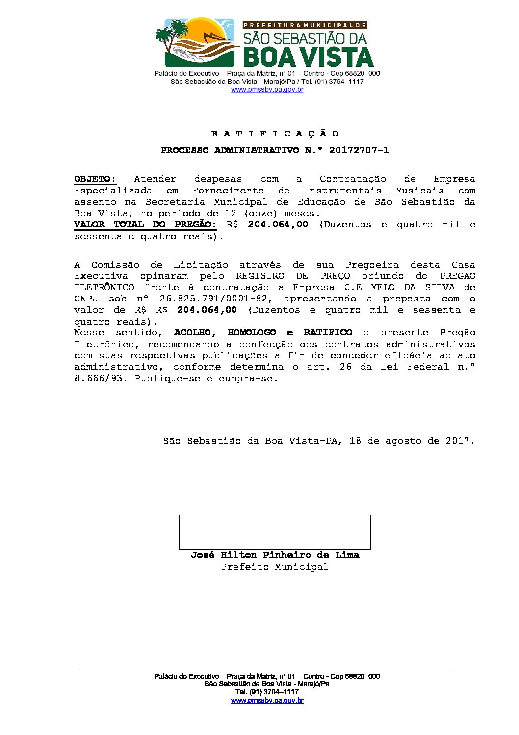 Ratificação - Prefeitura Municipal de São Sebastião da Boa Vista - PA ...